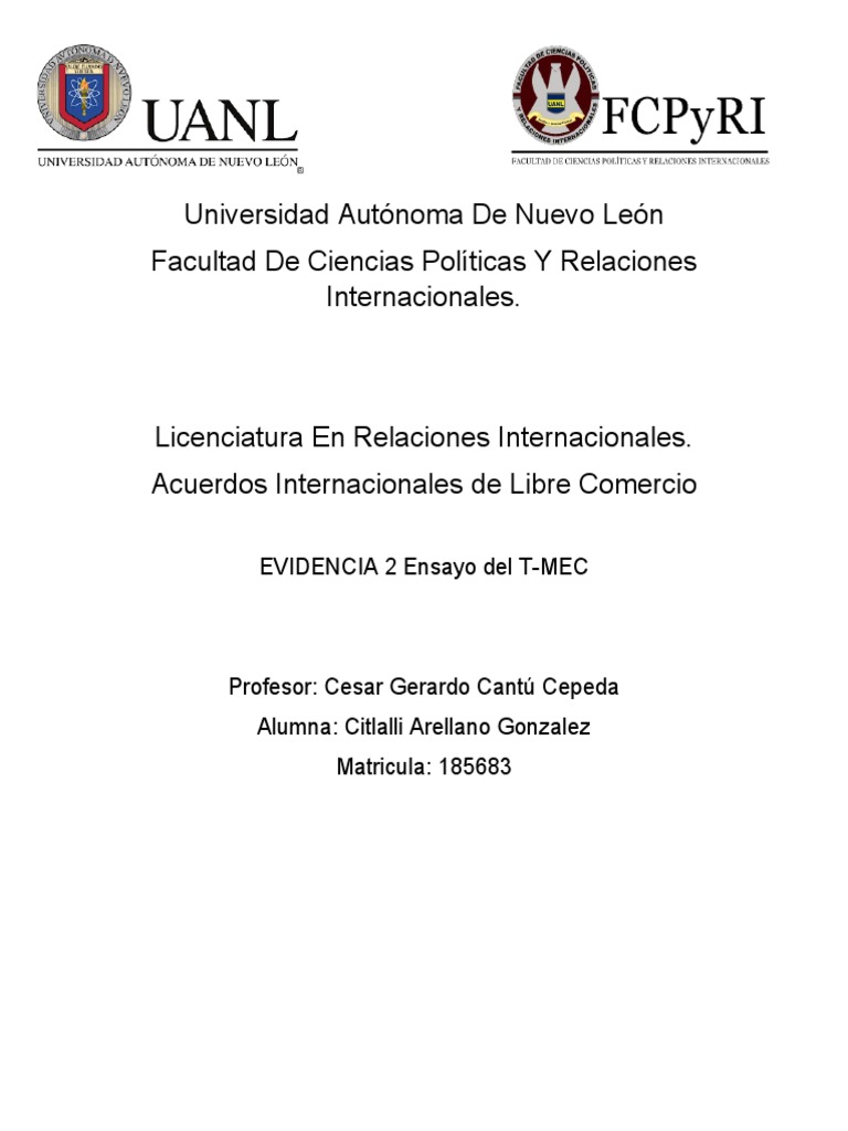 TMEC Ensayo | PDF | Tratado de Libre Comercio Norteamericano | Comercio