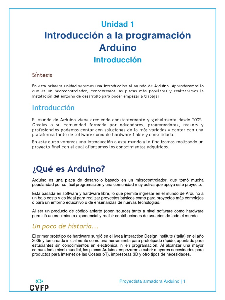BLOQUE 1 - Introducción A Arduino PDF | PDF | Arduino | Entorno de desarrollo integrado