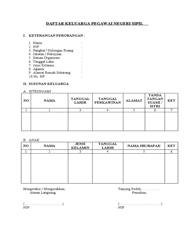 Daftar Susunan Keluarga PNS | PDF