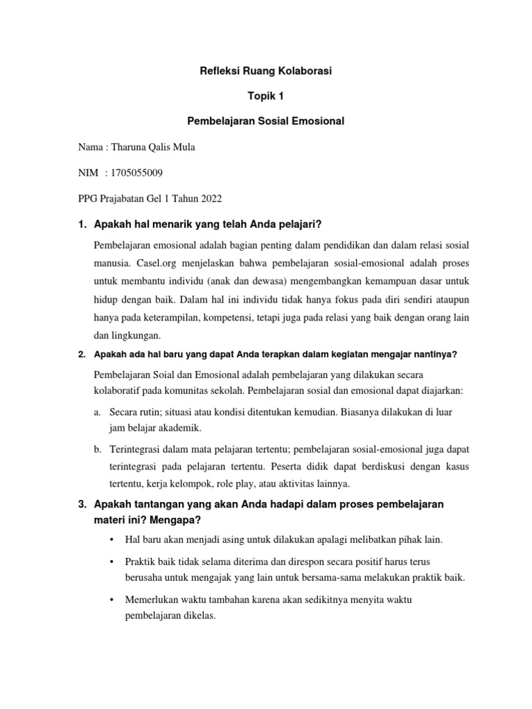 Refleksi Ruang Kolaborasi Topik 1 PSE | PDF
