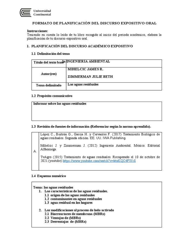 Formato de Planificación Del Discurso Expositivo Oral | PDF