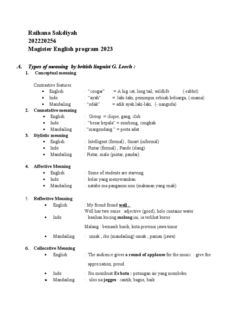 Types of Meaning | PDF | Language Arts & Discipline