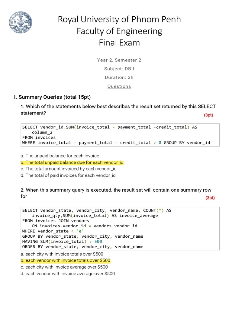 Y2 S2 Final Exam | PDF | Computer Science | Data
