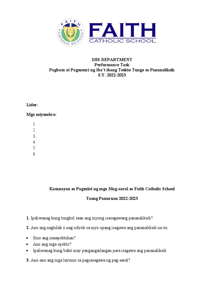 Performance Task Template | PDF