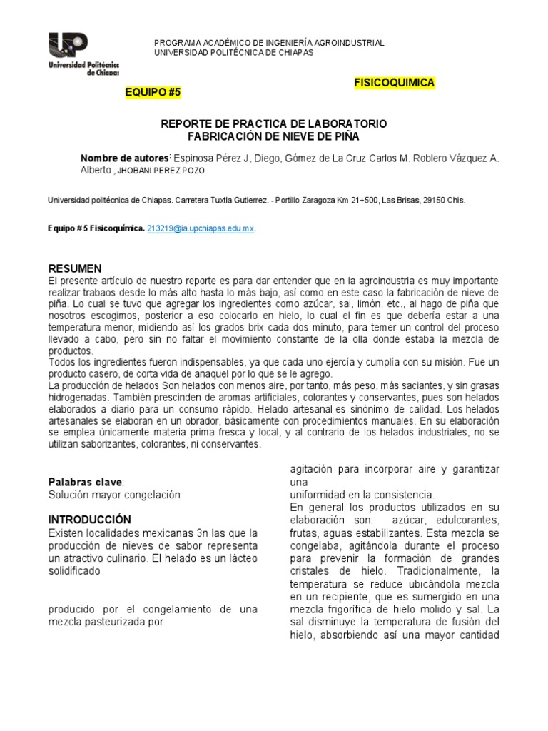 Reporte de Practica-3C-equipo 5 | PDF | Helado | Química