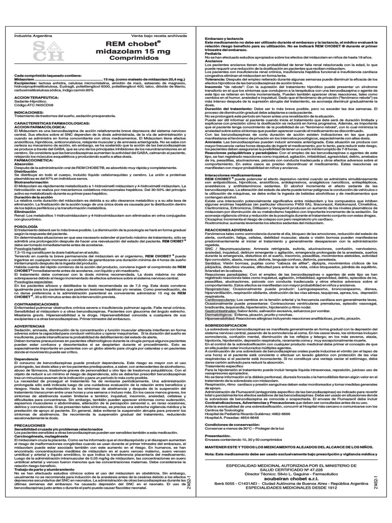 Rem Chobet - Midazolam 15mg - Comprimidos | PDF | Benzodiazepinas | Drogas