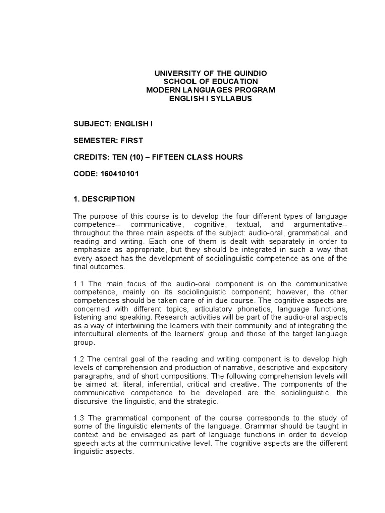 English I Syllabus | PDF | Linguistics | Reading Comprehension
