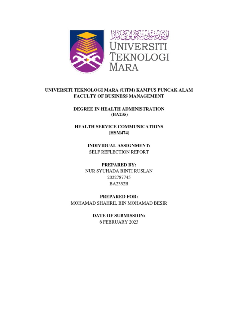 Self Reflection HSM474 Individual Assignment | PDF | Communication | Behavioural Sciences