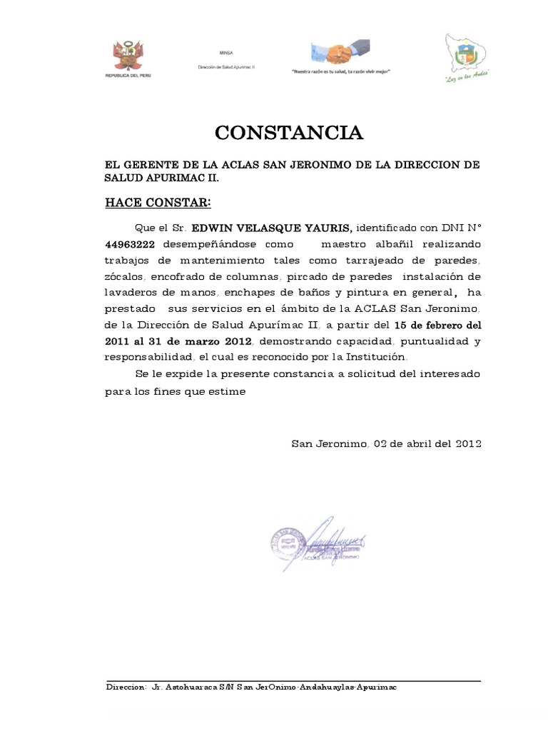 Constancia: Hace Constar | PDF