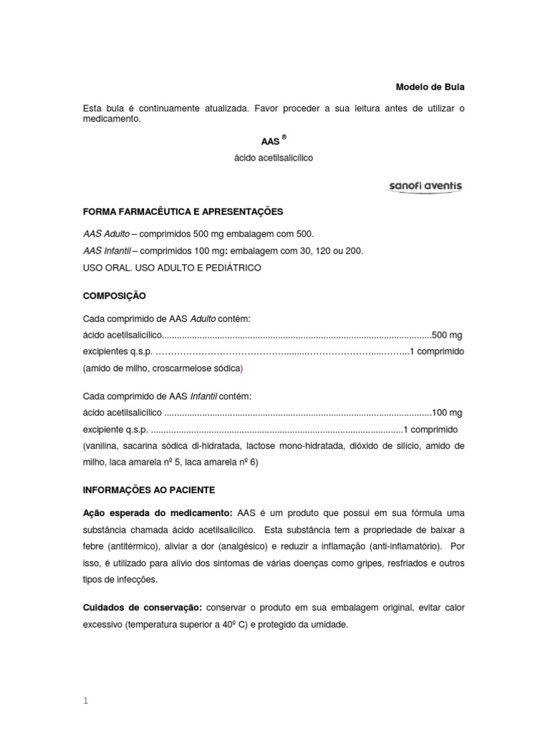 AAS Adulto AAS Infantil | Download grátis PDF | Aspirina | Anti-inflamatório não esteroide