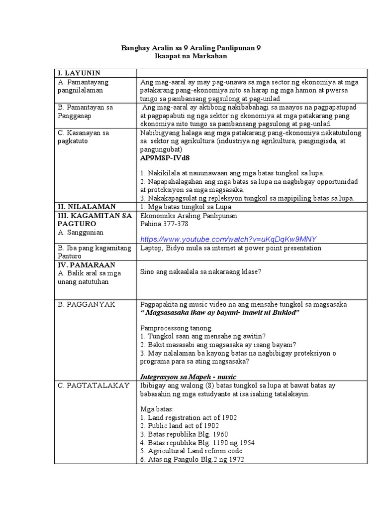 Banghay Aralin Sa 9 Araling Panlipunan 9 | PDF