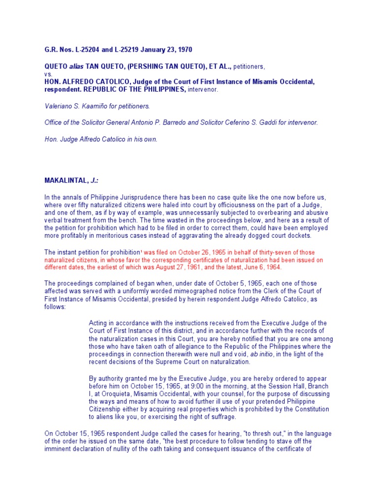 QUETO Alias TAN QUETO, (PERSHING TAN QUETO), ET AL., Petitioners | PDF ...