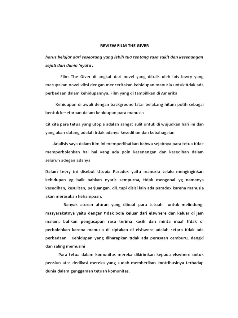 Review Film The Giver | PDF