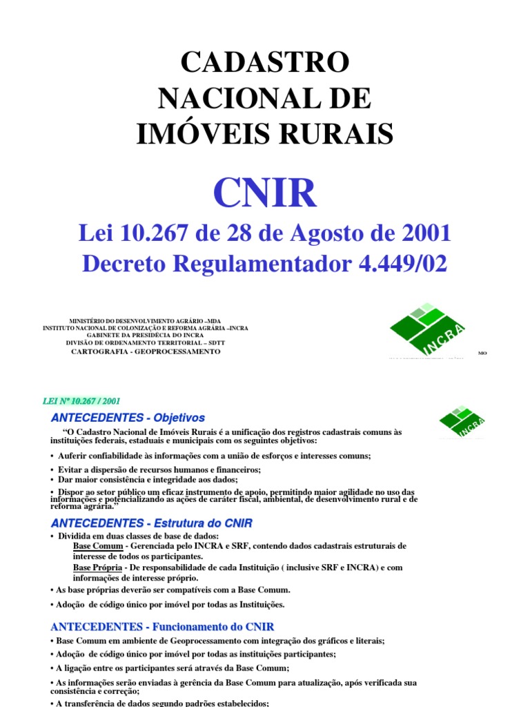 CNIR Cadastro Nacional de Imóveis Rurais | PDF | Brasil | Lei da Terra