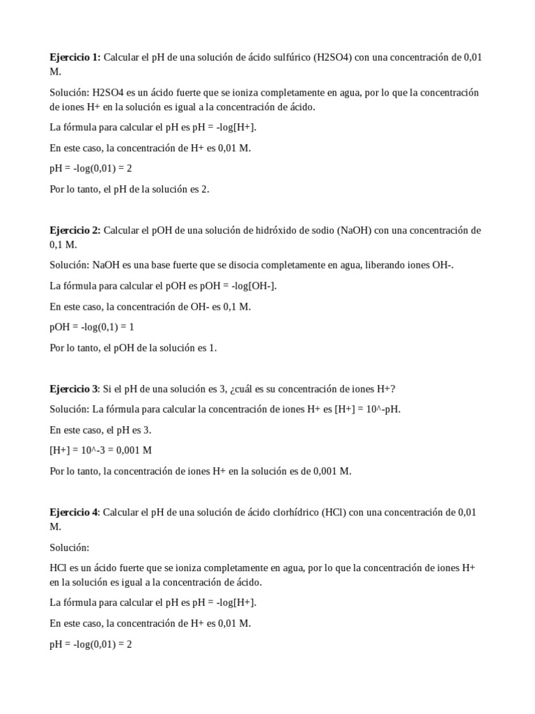 Ejercicios de Quimica Resueltos | Descargar gratis PDF | Ph | Constante de disociación ácida
