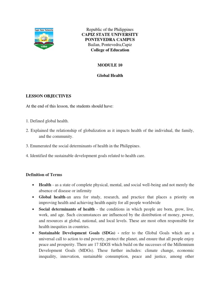 MODULE 10 - Global Health | PDF | Health Care | Health Sciences