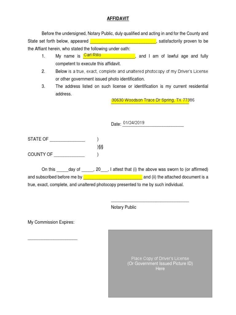 Affidavit Rillo PDF | PDF