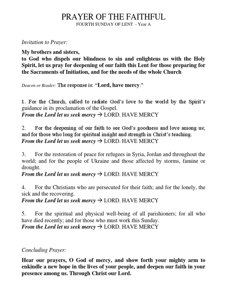 Prayers of the Faithful: 4th Sunday of Lent | PDF | Religion & Spirituality