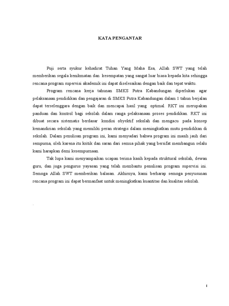 Kata Pengantar Dan Daftar Isi RKT | PDF