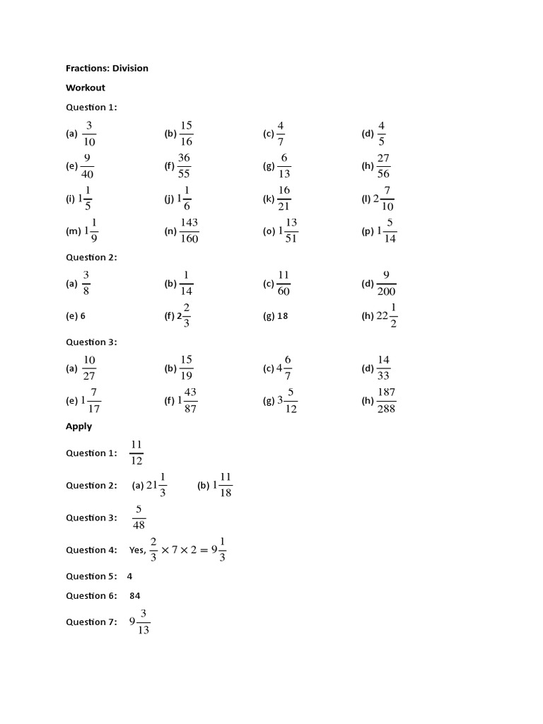 Fractions Division Answers | PDF
