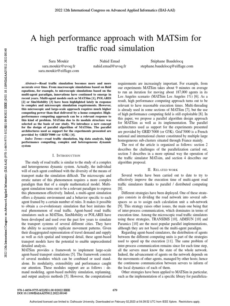 A High Performance Approach With MATSim For Traffic Road Simulation PDF | PDF | Agent Based ...