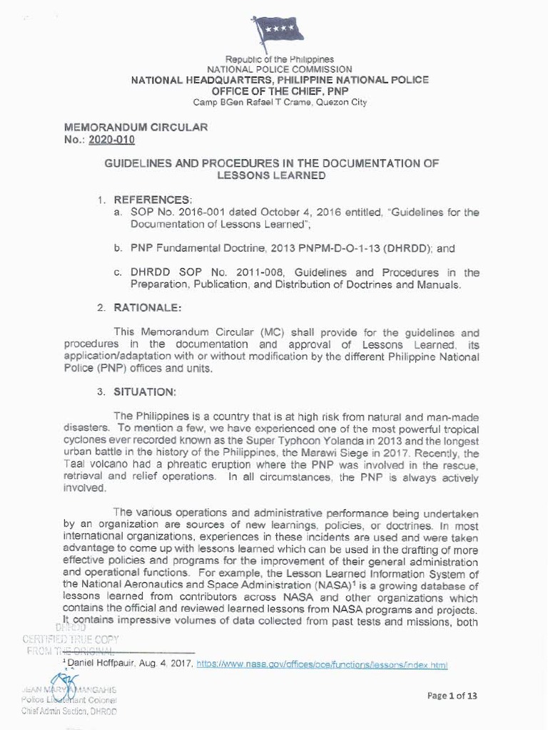 PNP-MC-2020-010 Lessons Learned | PDF