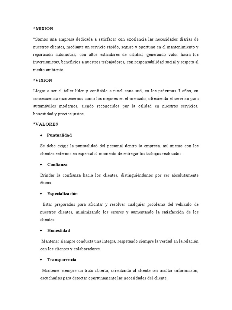 Mision Vision de La Empresa | PDF | Calidad (comercial) | Cliente