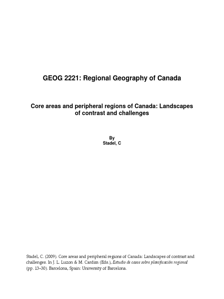 Core Areas and Peripheral Regions of Canada | Download Free PDF ...