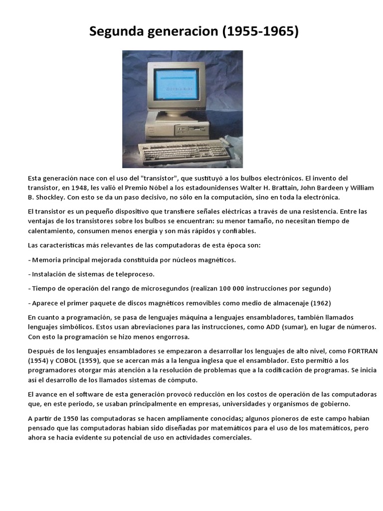 Segunda generación de computadoras (1955-1965) | PDF | Transistor ...
