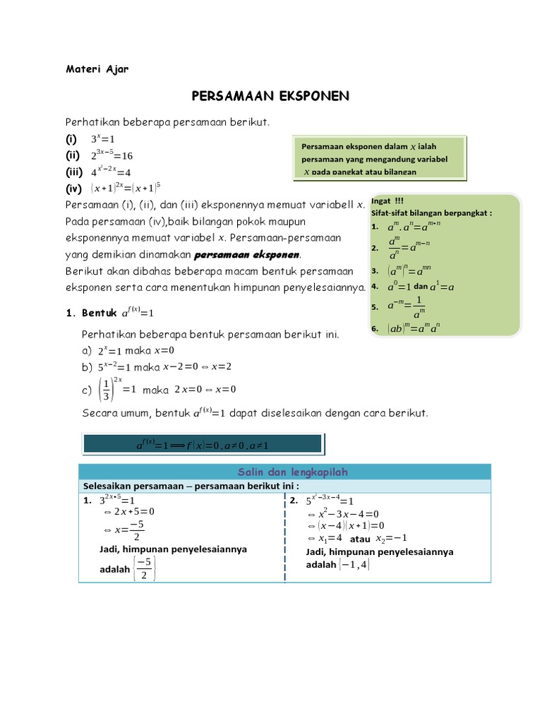Materi Ajar Persamaan Eksponen | PDF