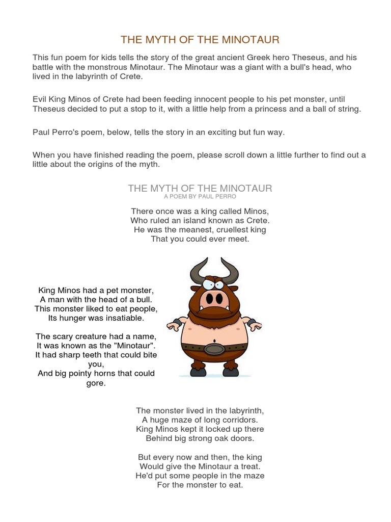 Theseus and the Minotaur: A Poem for Kids | PDF | Minotaur | Theseus
