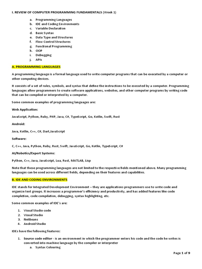 Review Of Computer Programming Fundamentals Part I And Ii Pdf Method Computer Programming