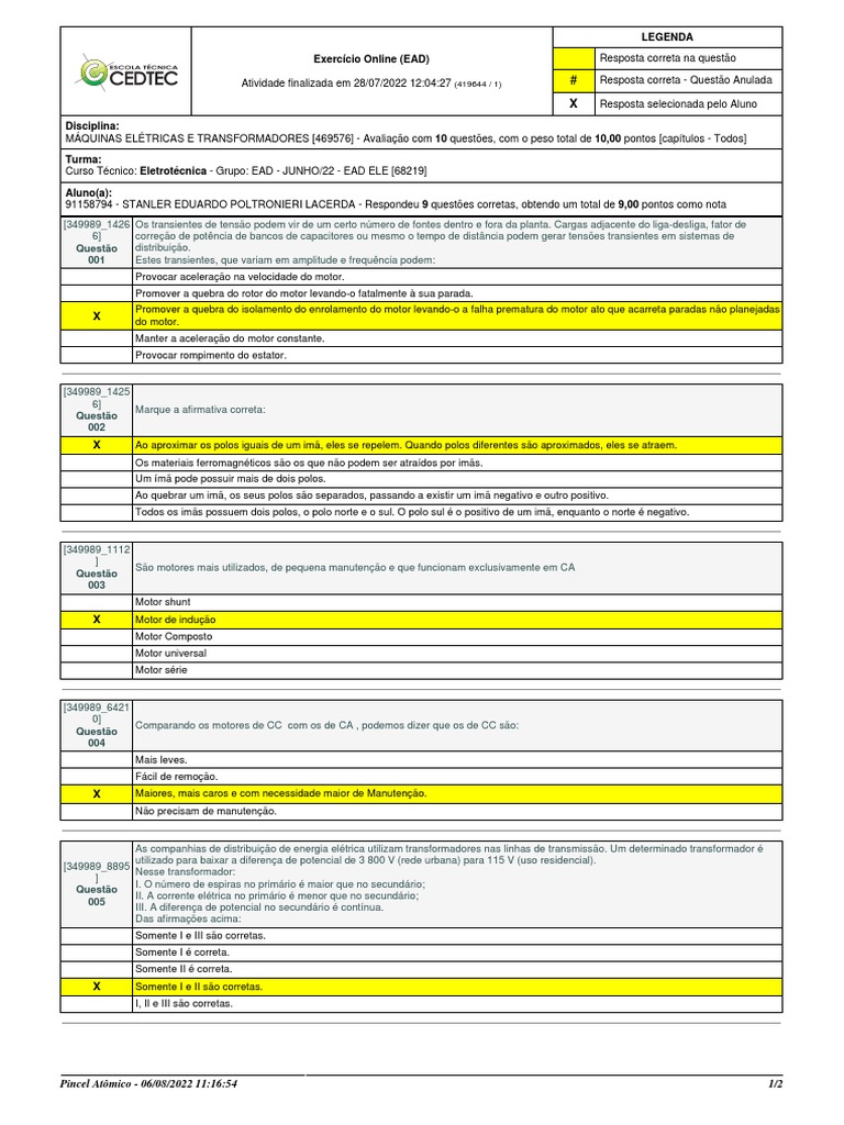 Exercício | PDF | Transformador | Motor elétrico