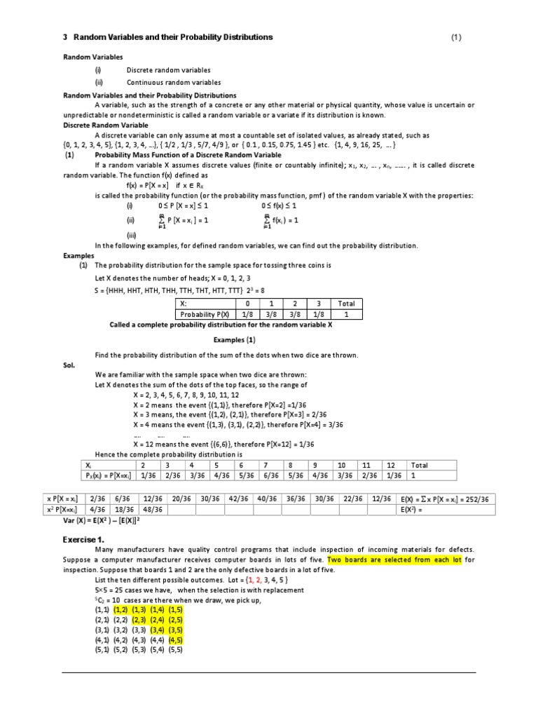 RV and Their Prob Dist Complete | Download Free PDF | Probability Distribution | Expected Value