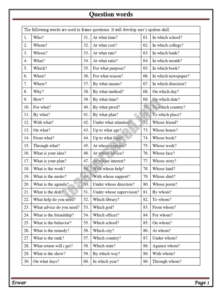 Full Question Words | PDF