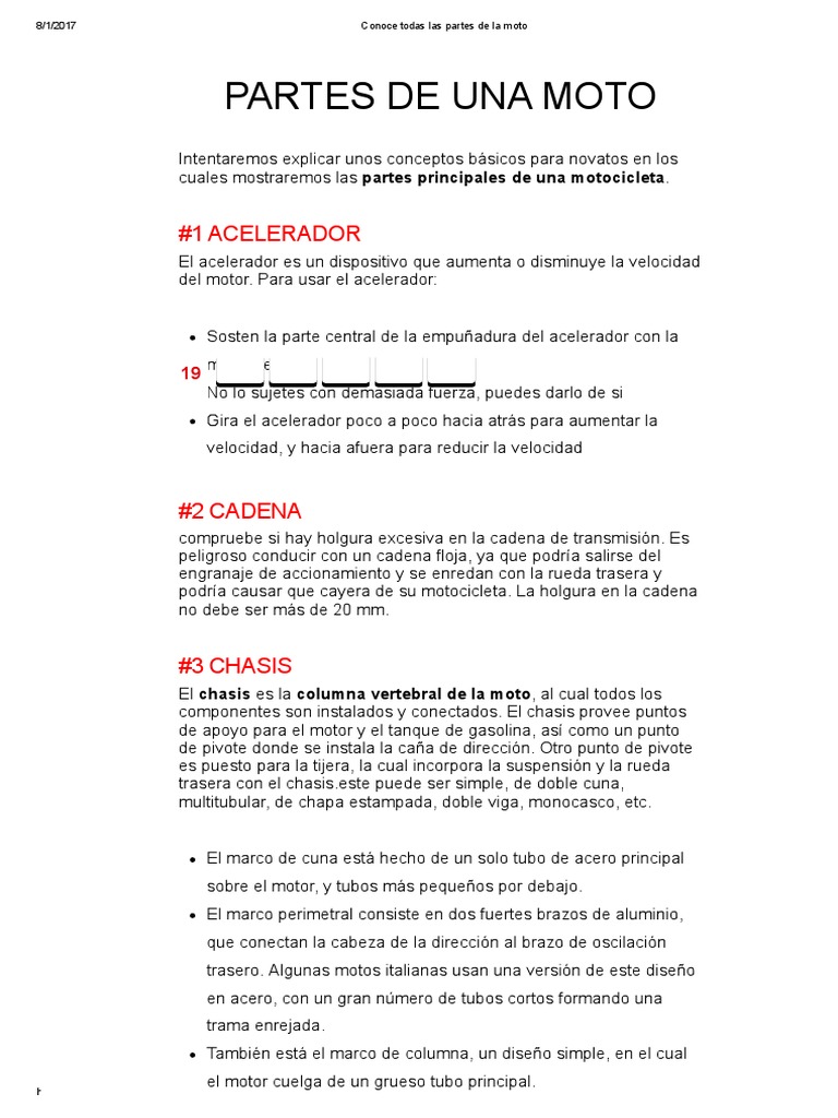 Partes de Una Moto | PDF | Motocicleta | Partes de vehículo