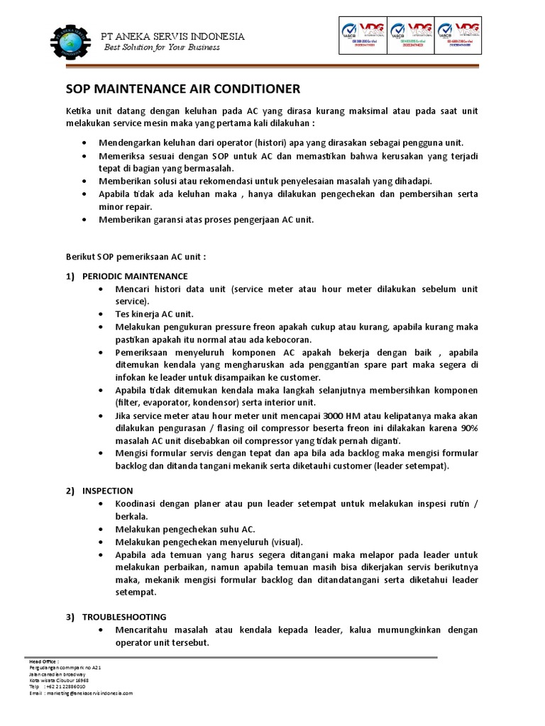 Sop Maintenance Ac. | PDF