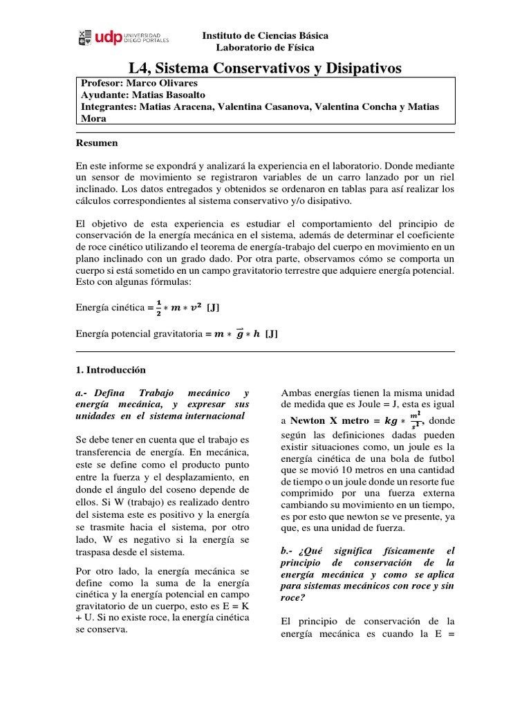 Sistema Conservativo y Disipativo | PDF | Fuerza | Cantidades fisicas
