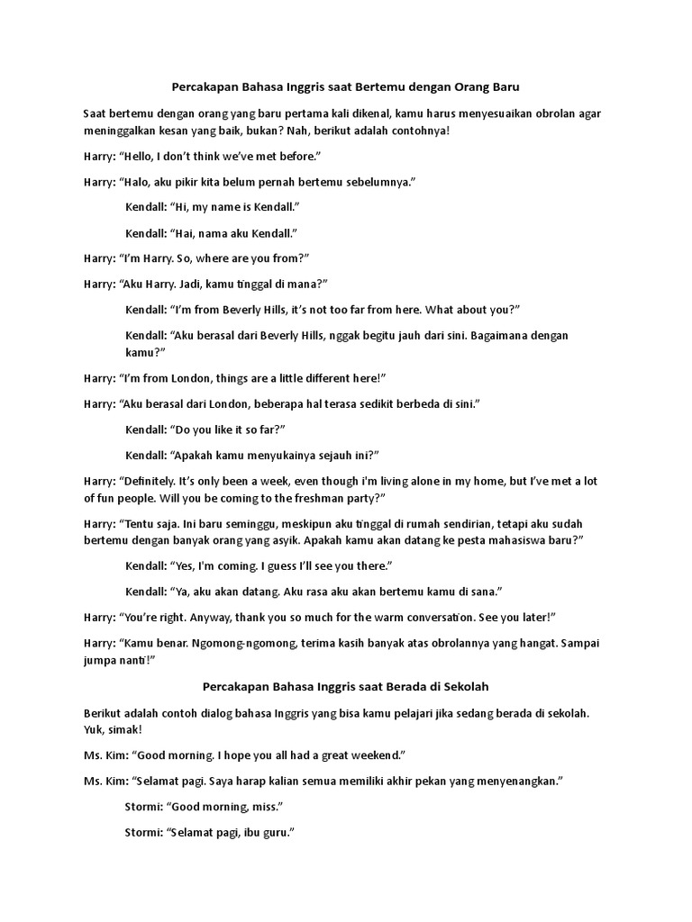 Percakapan Bahasa Inggris Saat Bertemu Dengan Orang Baru | PDF