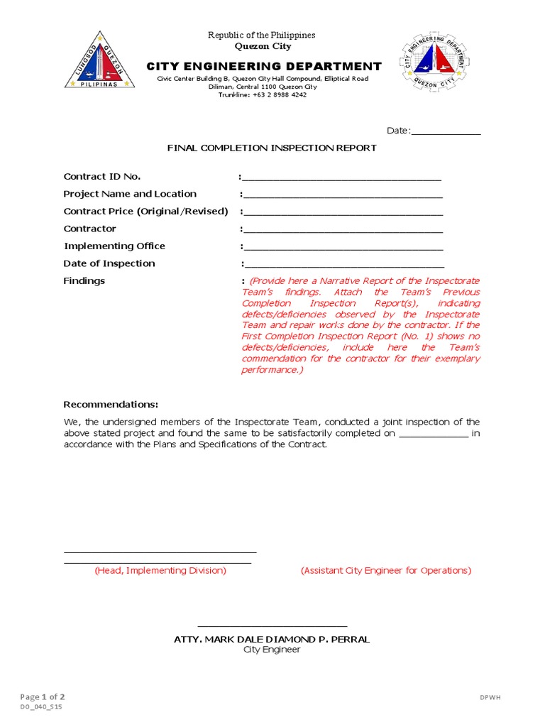 Final Completion Inspection Report | PDF | Business