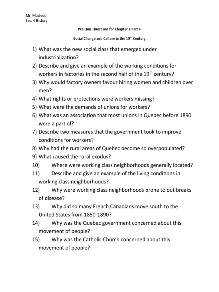 Pre Quiz Questions For Chapter 1 Part 4 | PDF | Quebec