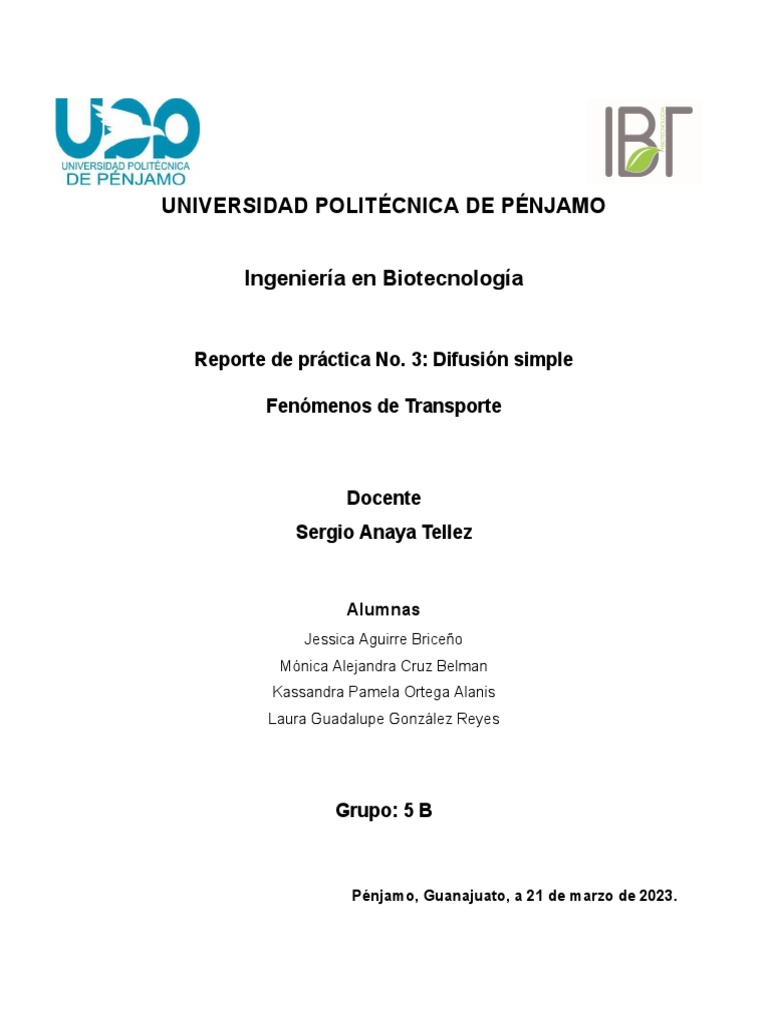 Practica Difusion Simple - Acgo - JMLP | PDF | Difusión | Agua