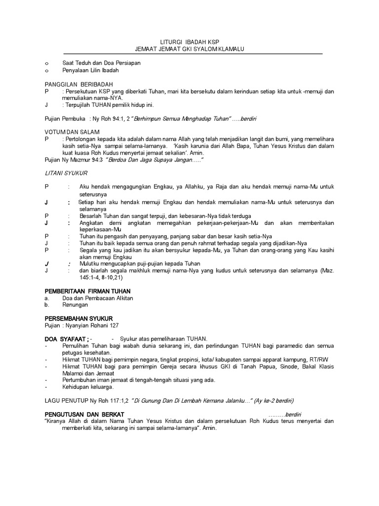 LITURGI IBADAH KSP 19 Nov | PDF