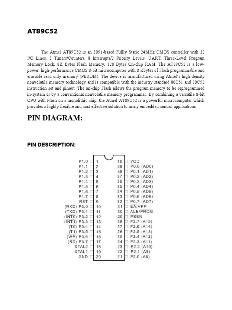AT89C52 Microcontroller Guide | PDF | Flash Memory | Input/Output