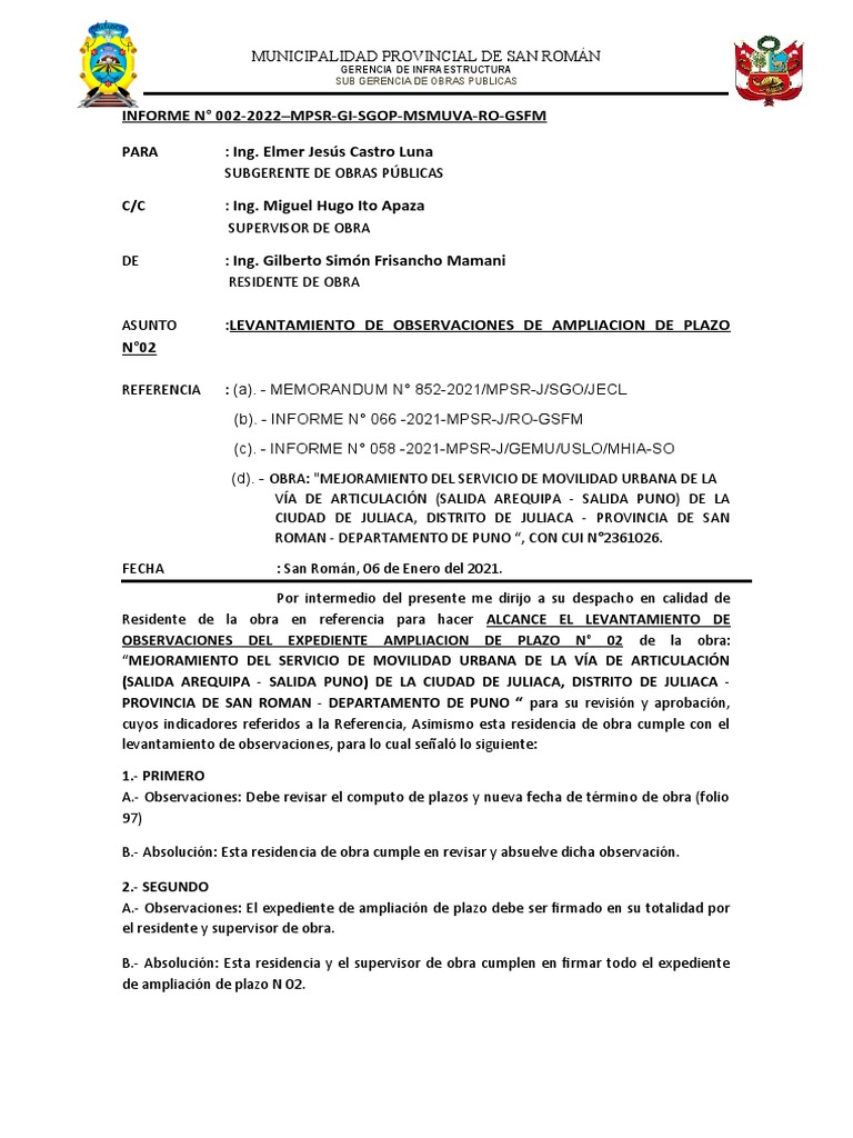 INFORME Levantamiento de Observaciones | PDF
