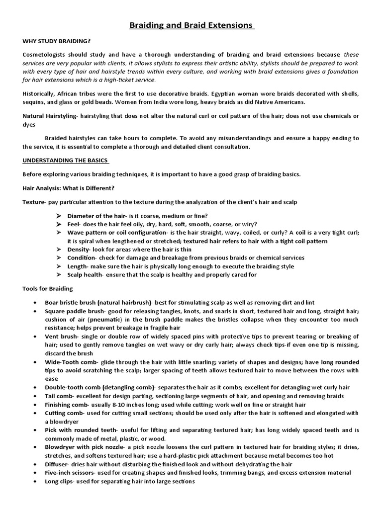 Braiding and Braid Extensions | PDF | Hair | Hairstyle