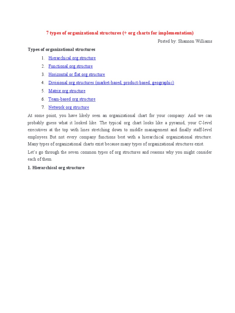 7 Types of Organizational Structures | PDF | Organizational Structure ...