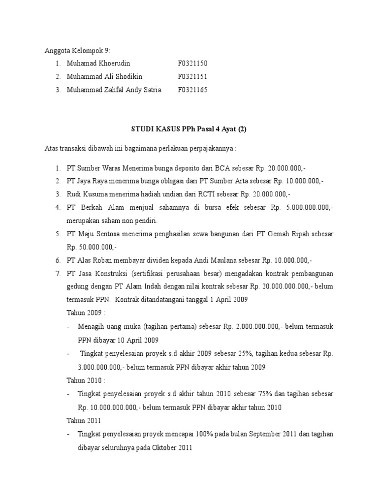 Kelompok 9 - STUDI KASUS PPH Pasal 4 Ayat | PDF