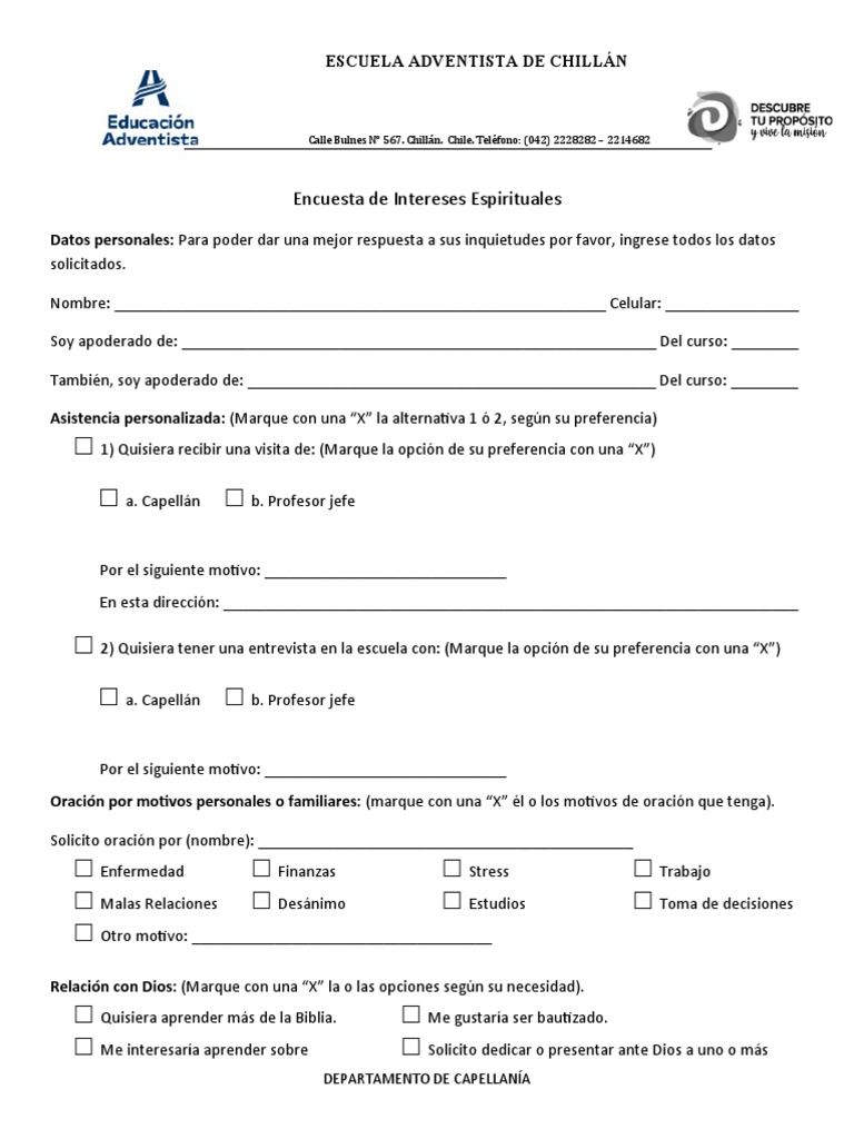 Encuesta de Intereses Espirituales Apoderados | PDF