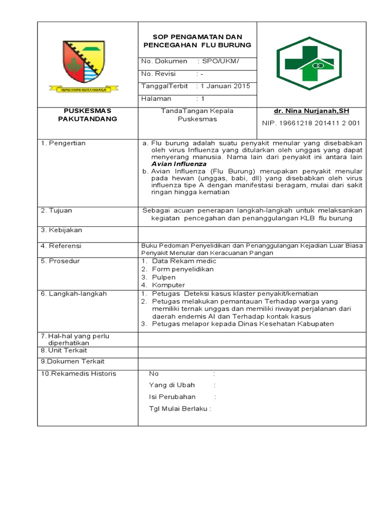 SOP PENGAMATAN DAN PENCEGAHAN FLU BURUNG | PDF